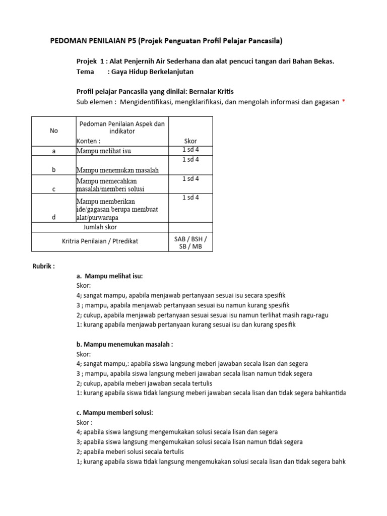 Contoh Blanko Setor Nilai p5 2023-2024 | PDF