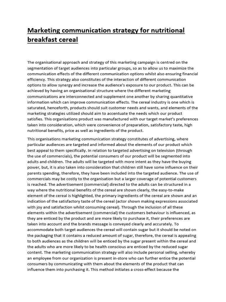 Marketing communication strategy for cereal | Download Free PDF ...