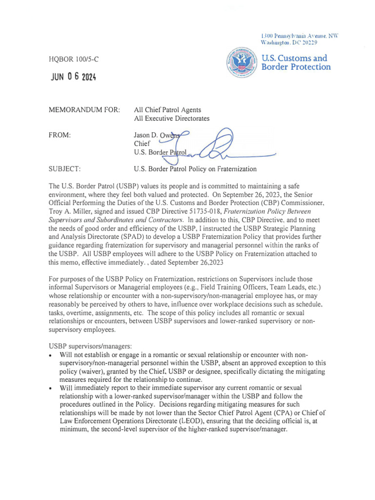U.S. Border Patrol Fraternization Policy | PDF