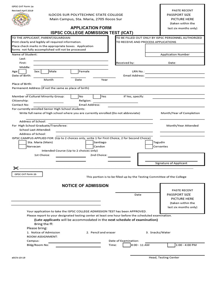 ICAT Application Form 1a | PDF | Government And Personhood