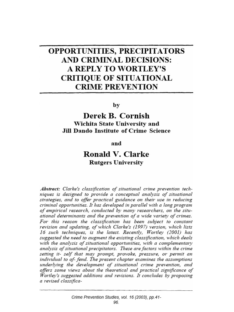 opportunities, precipitatiors and criminal decisions - a reply to ... opportunities, precipitatiors and criminal decisions - a reply to ...
