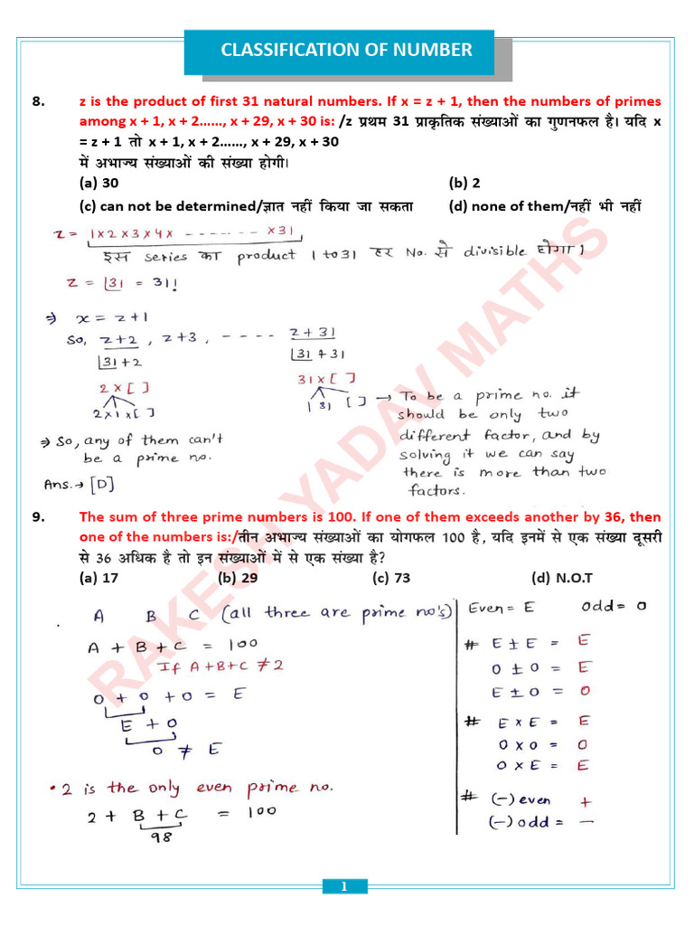 Classification of Numbers Notes Class-3 | PDF | Number Theory | Numbers