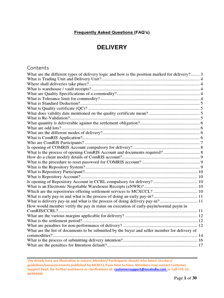 mcxccl-faq_15102020_delivery rules | PDF | Invoice | Futures Contract