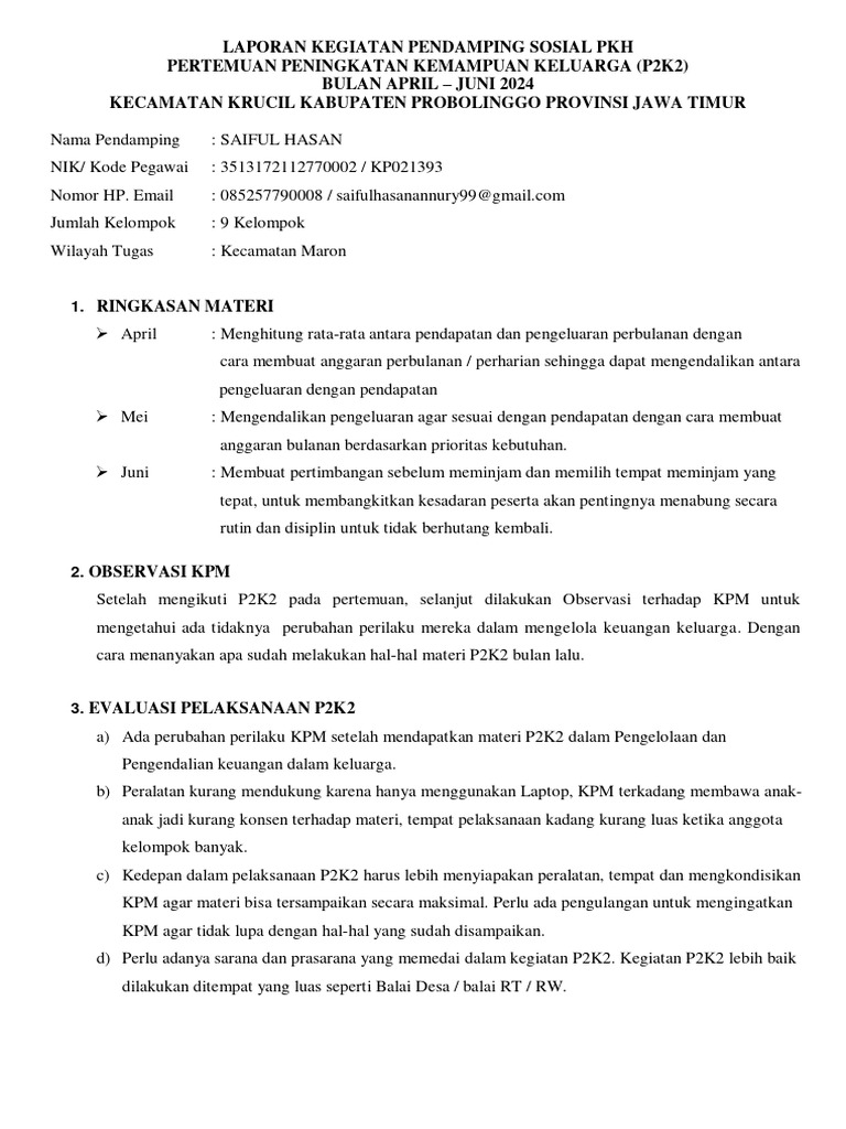 Laporan Kegiatan - Saiful Hasan | PDF | Karier & Perkembangan | Seni