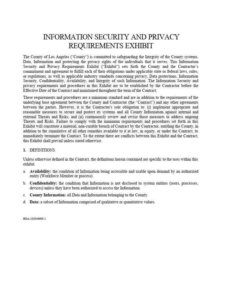 Information Security and Privacy Requirements Exhibit | PDF ... Information Security and Privacy Requirements Exhibit | PDF ...