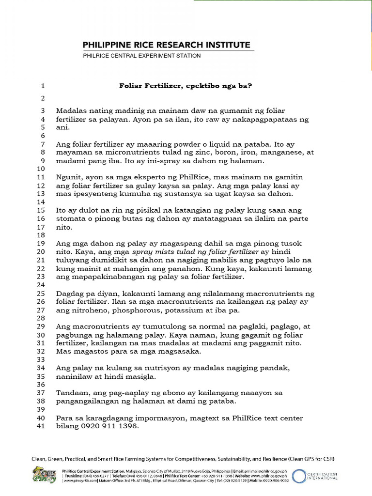 Foliar Fertilizer Epektibo Nga Ba | PDF