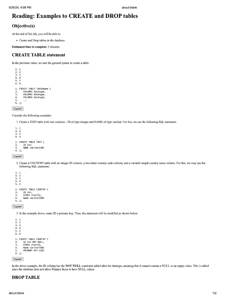 Create and Drop | PDF