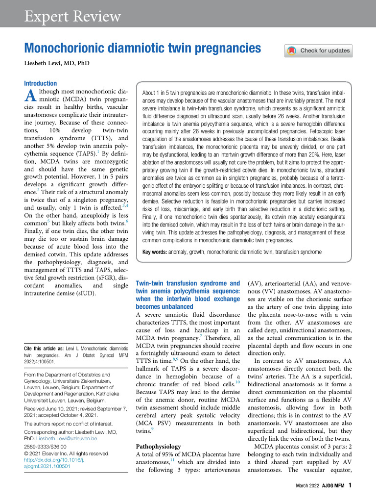 MCDA Twin Pregnancies: Complications & Management | PDF | Medical ...