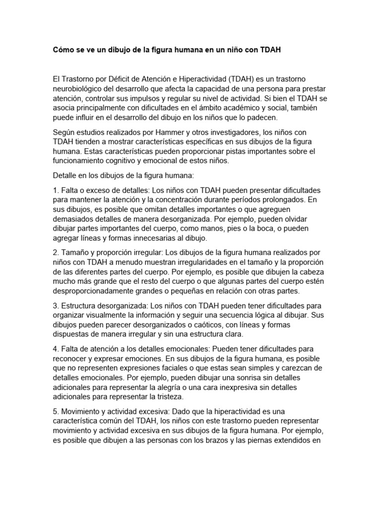 Cómo Se Ve Un Dibujo de La Figura Humana en Un Niño Con TDAH | PDF ...