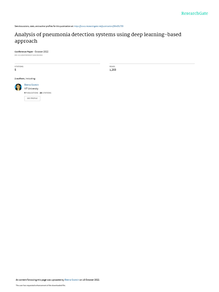 Analysis of Pneumonia Detection Systems Using Deep Learning-Based Approach | PDF | Deep Learning ...