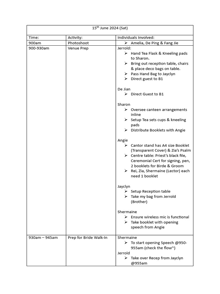 15th June, Event Flow | PDF | Ceremonies | Social Conventions