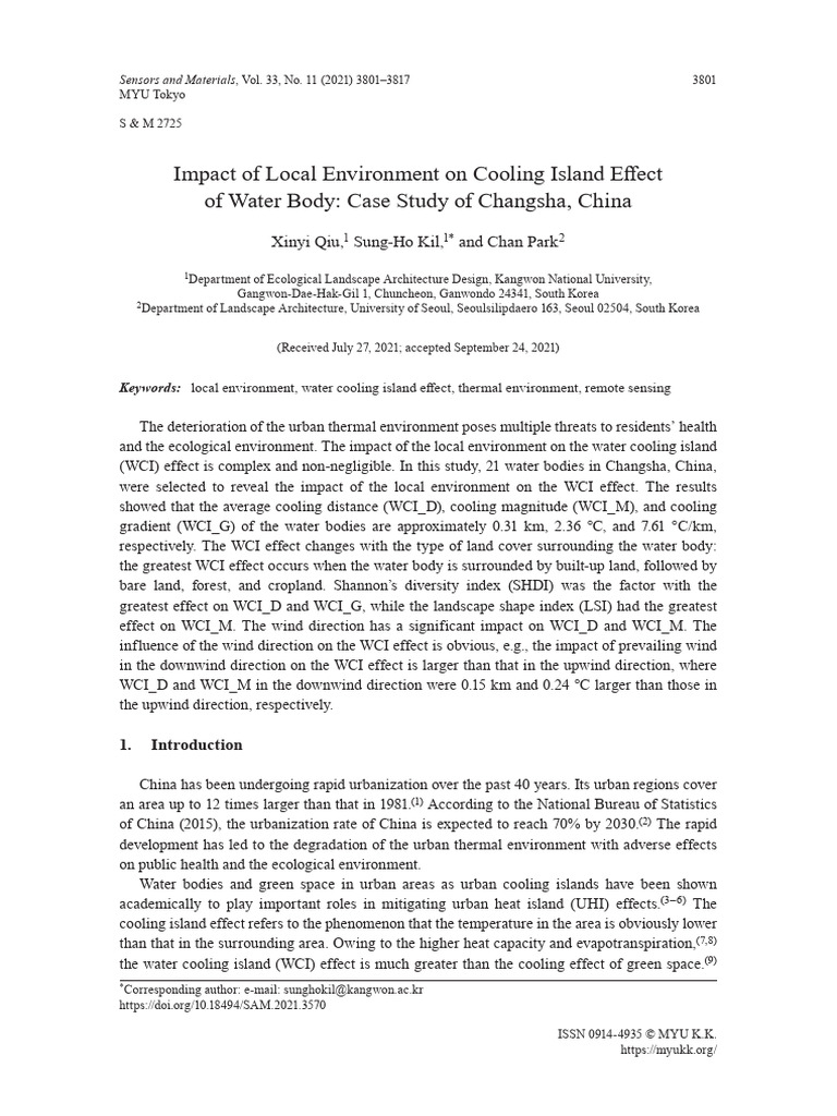 Impact of Local Environment On Cooling Island Effect of Water Body Case ...