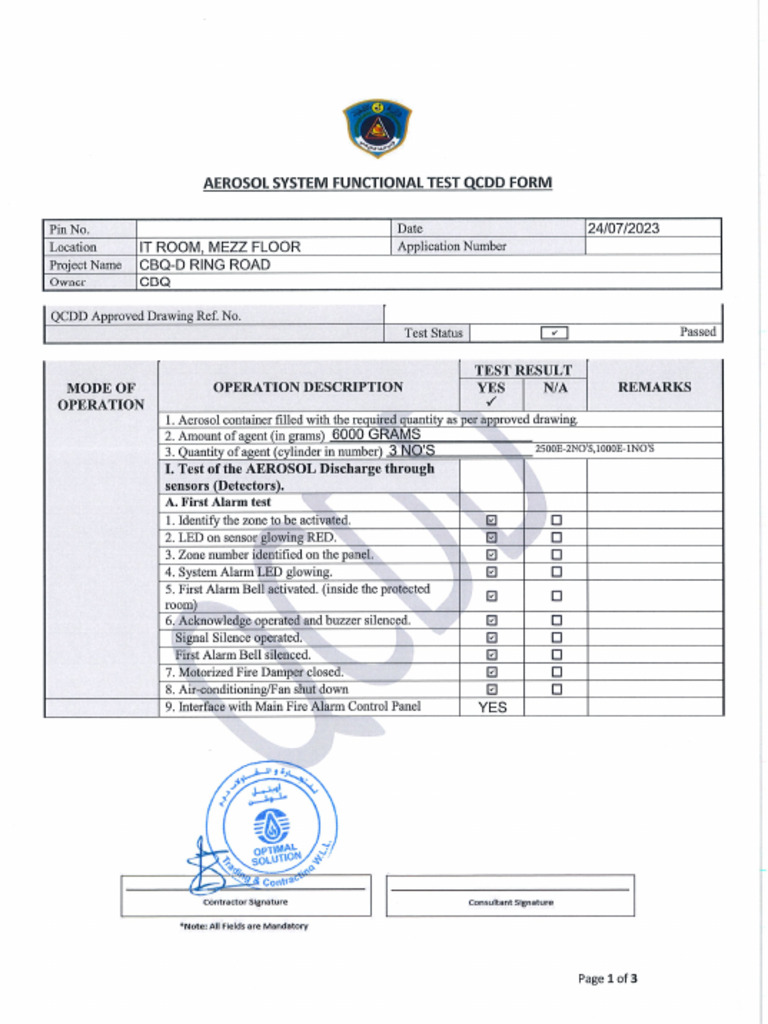 AEROSOL+SYSTEM+FUNCTIONAL+TEST+QCDD+FORM-signed Stamp | PDF