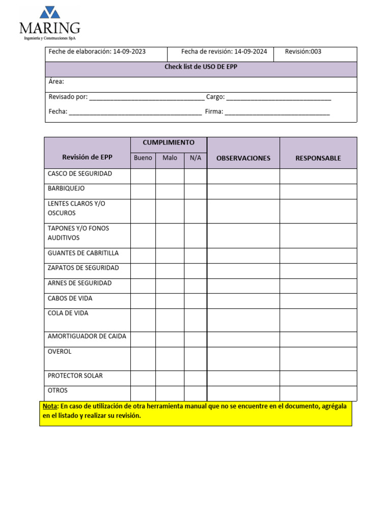 Lista de Verificación de EPP 2023 | PDF | Negocios | Tecnología