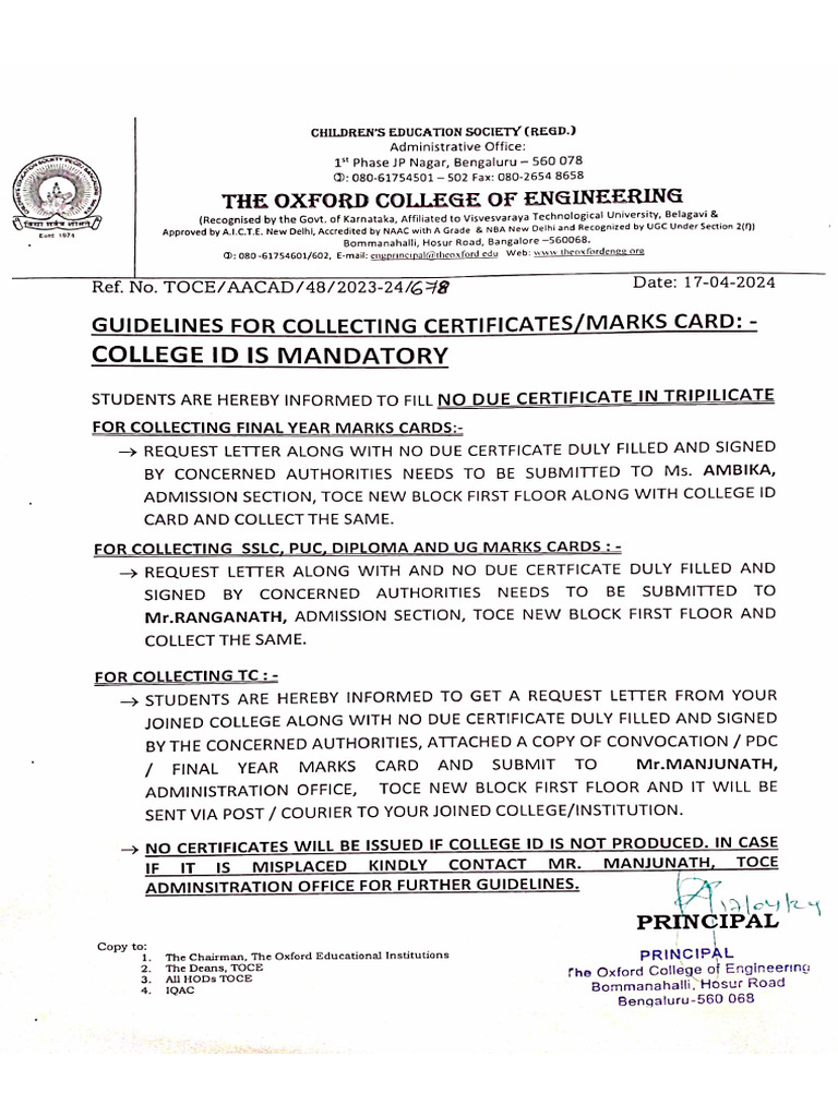 Guidlines For Collecting Certificates. Circular | PDF