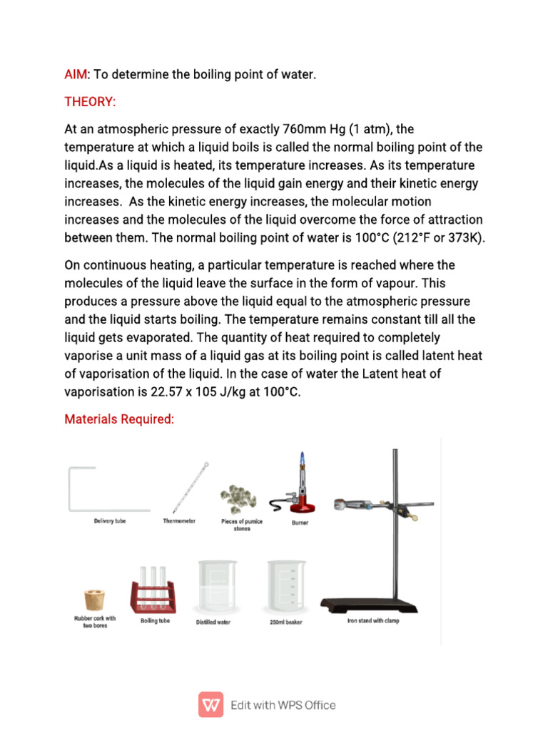 Boiling Point of Water Experiment | PDF