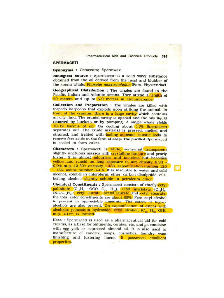 Spermaceti Description | PDF