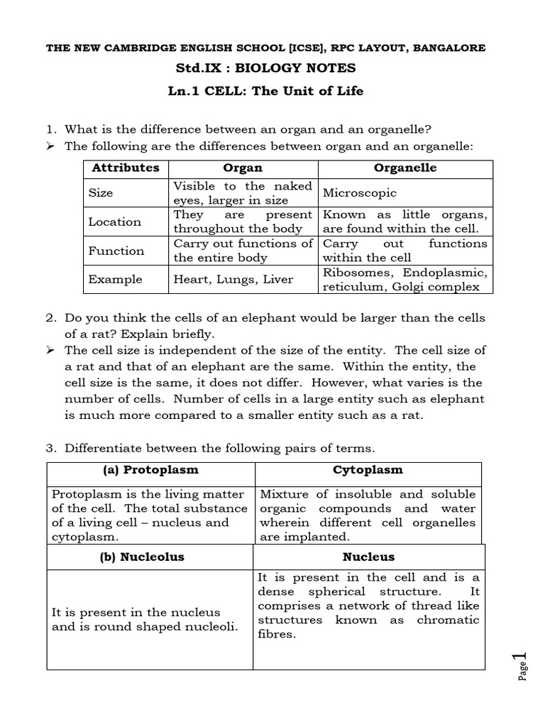Ln 1 Cell Notes Download Free PDF Cell Biology Cytoplasm