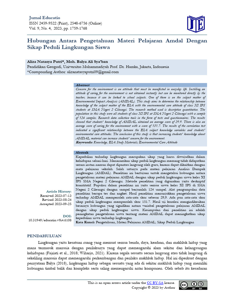 Hubungan Antara Pengetahuan Materi Pelajaran Amdal | PDF | Pengembangan Diri | Kesehatan Holistik