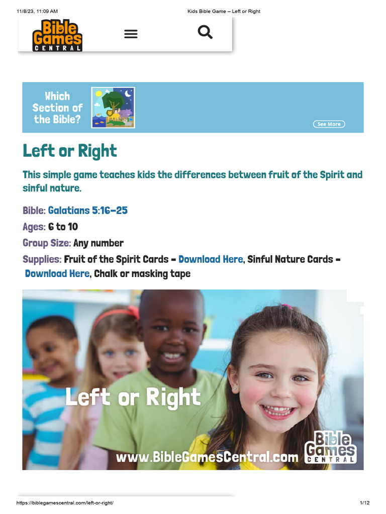 Kids Bible Game - Left or Right | PDF | Fruit Of The Holy Spirit ...