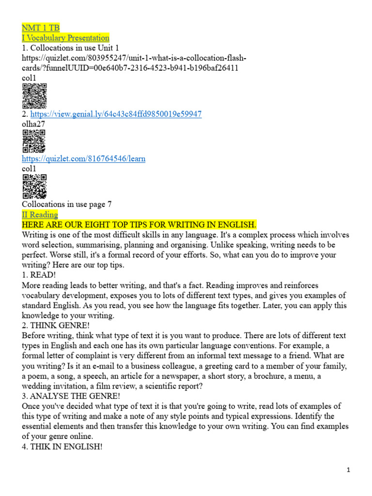 NMT 1 TB | PDF | English Language | Vocabulary