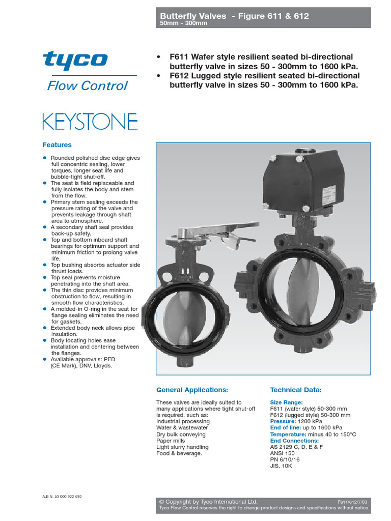 Butterfly Valves - Figure 611 & 612: Features | PDF | Valve | Pressure