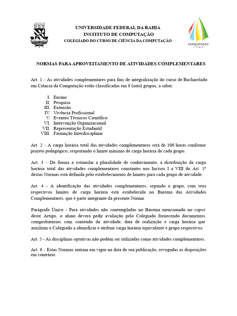 Normas - Ch Atividades Complementares | PDF | Informática | Science
