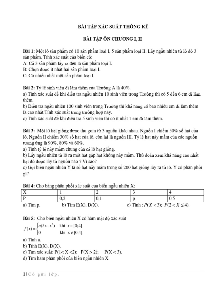 Bài tập XSTK - Chương 3 | PDF