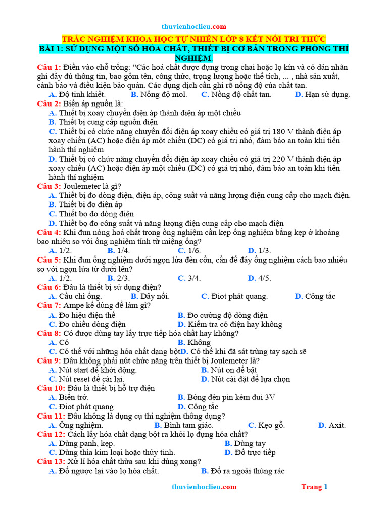 Trắc nghiệm bài 1-12 lớp 8 Chân trời sáng tạo | PDF