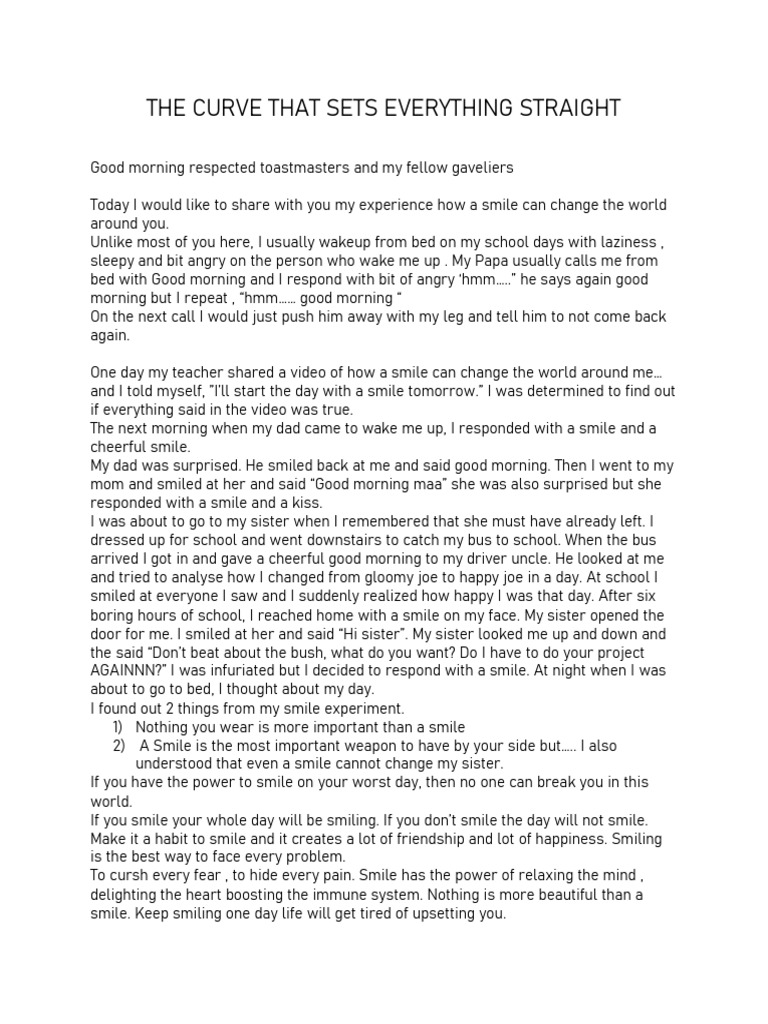 Sample Speech On The Topic Smile (For Kids) | PDF