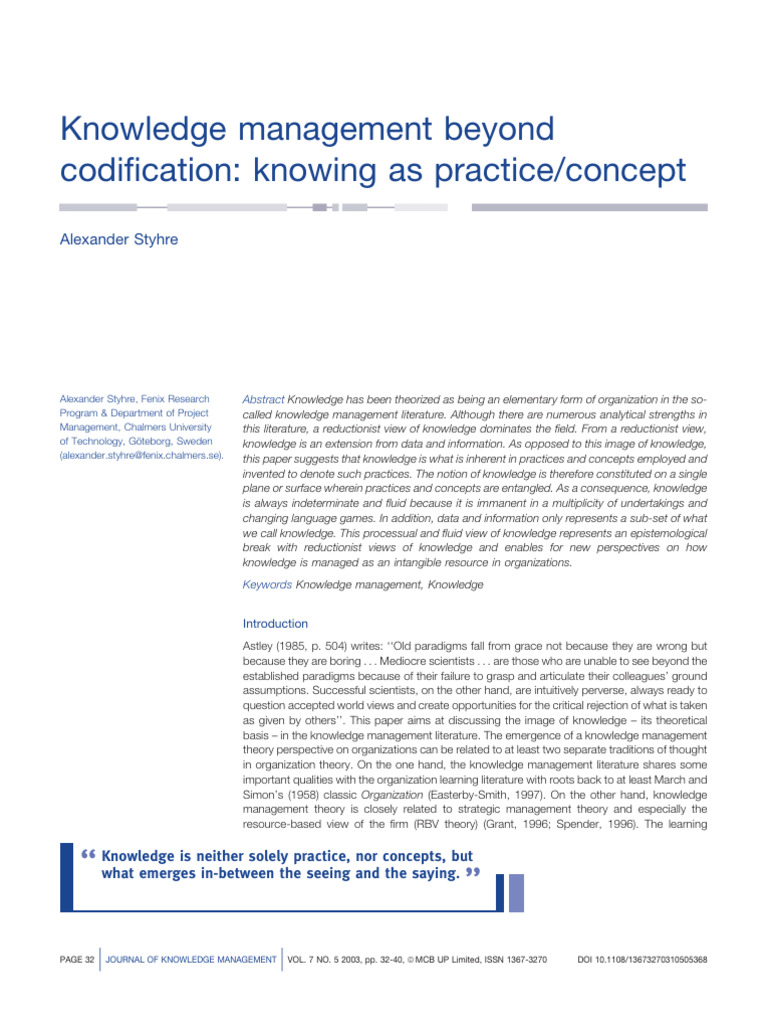 Knowledge Management Styhre | PDF | Knowledge | Theory