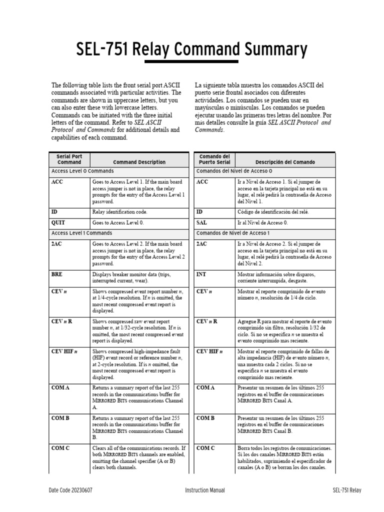 Resumen de Comandos SEL-751 | PDF | Datos de computadora | Ciencias de la Computación