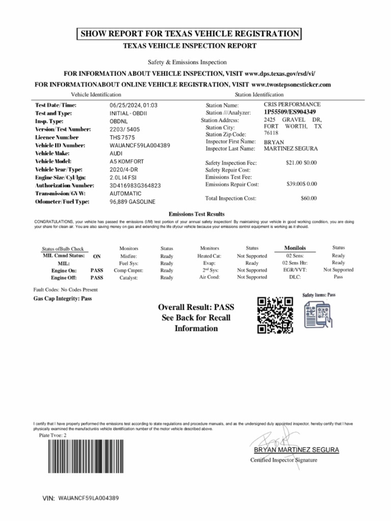 AUDI A5 Komfort Proof of Inspection Report (OCR) (OCR) | PDF