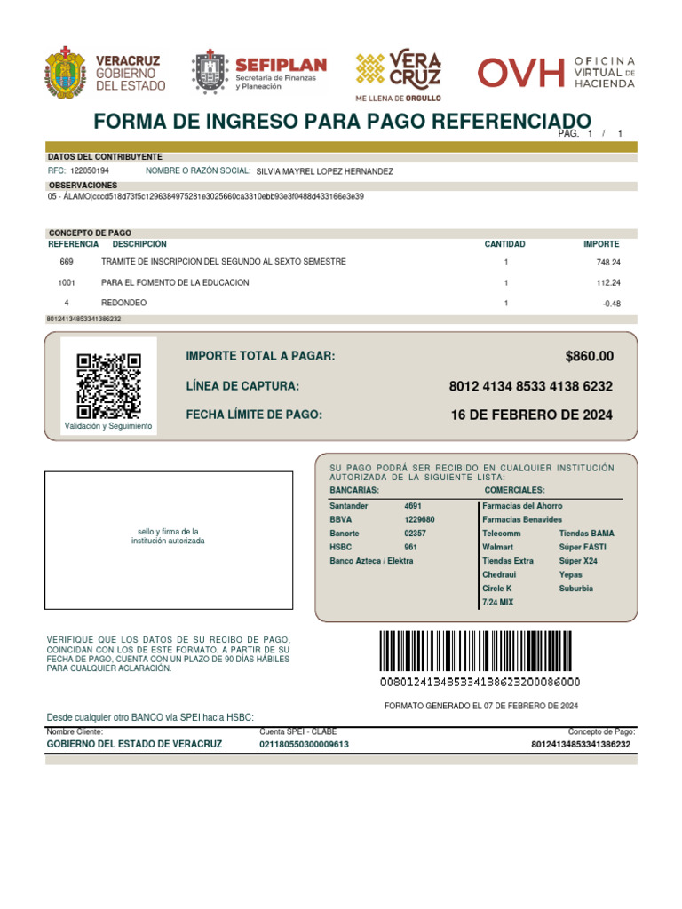 Forma de Ingreso para Pago Referenciado: Importe Total A Pagar | PDF ...