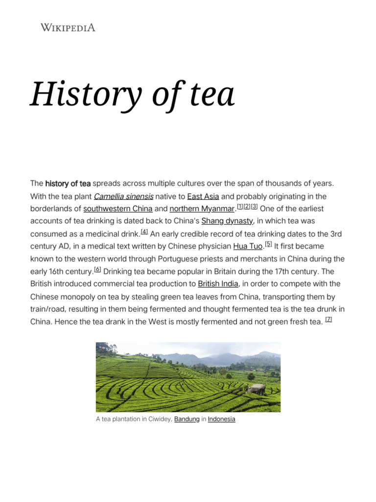 History of Tea - Wikipedia | PDF | Tea | Caffeinated Drinks