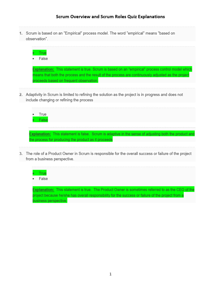 Scrum+Overview+and+Scrum+Roles+Quiz+Explanations | PDF | Scrum ...