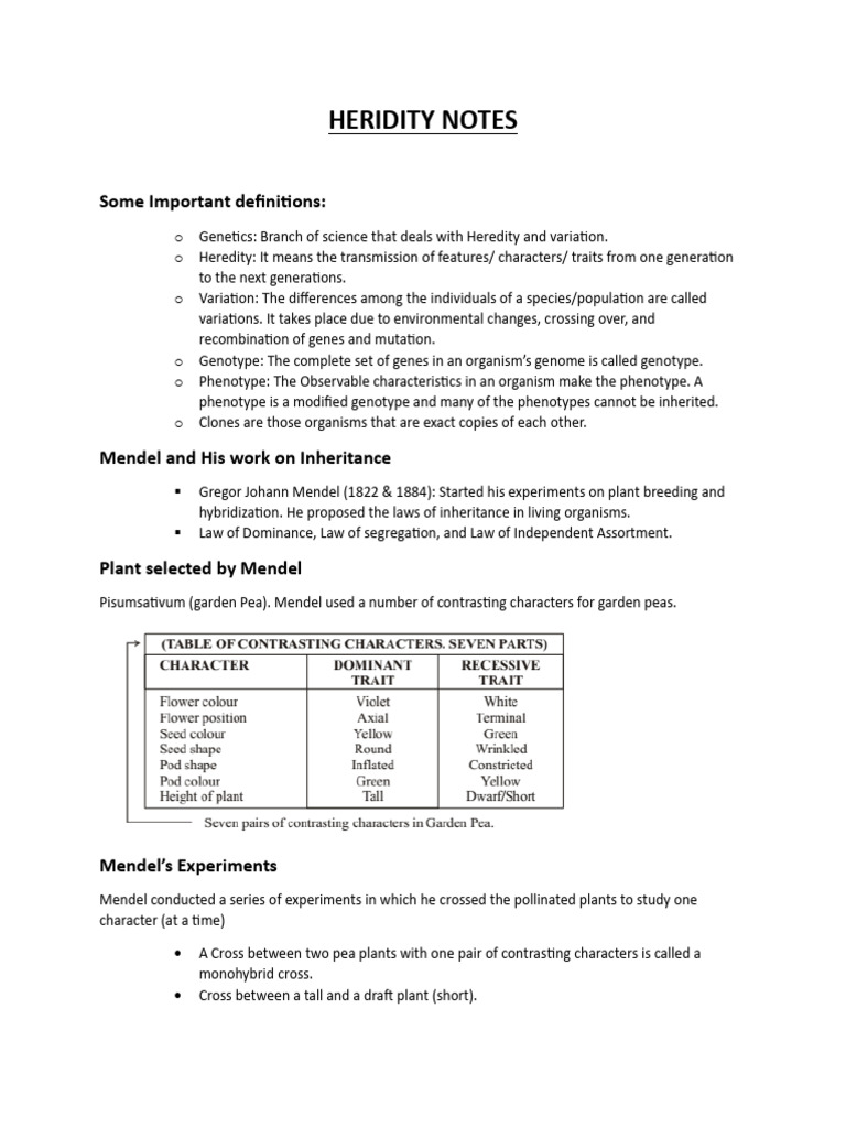 Heredity Notes | PDF | Dominance (Genetics) | Genotype
