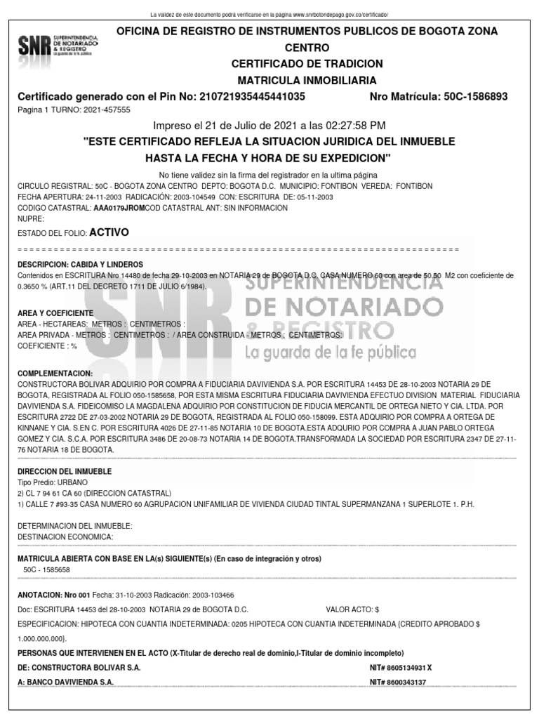 Certificado De Tradición Y Libertad Pdf Ley De Recursos Naturales