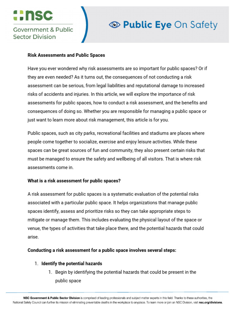 Pes Risk Assessments Public Spaces Ruben Garcia | PDF | Risk | Risk ...