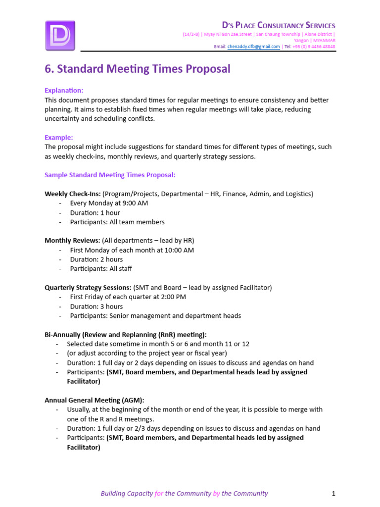 Standard Meeting Times Proposal | PDF