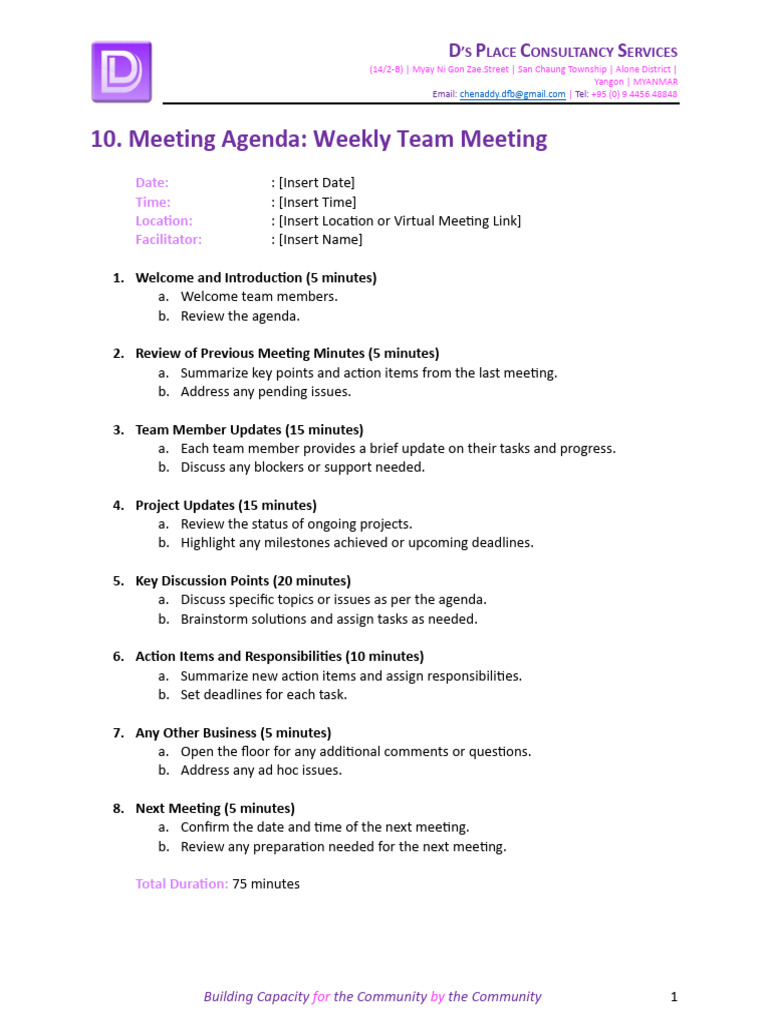 10. Meeting Agenda- Weekly Team Meeting | PDF