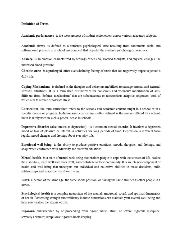 Definition of Terms | PDF | Stress (Biology) | Feeling