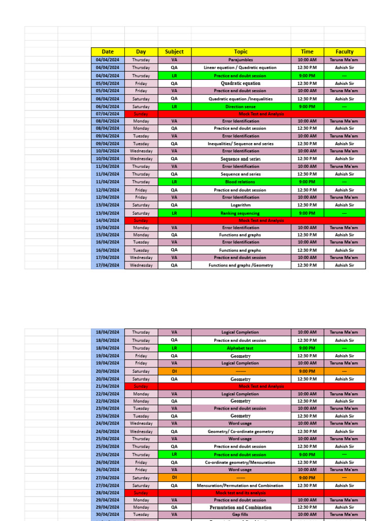 Crash Course 2.0 - CC 24 Schedule | PDF | Determinant | Mathematical ...