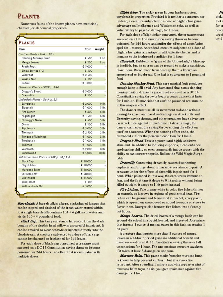 D&D 5E Plant Properties and Uses | PDF | Mushroom