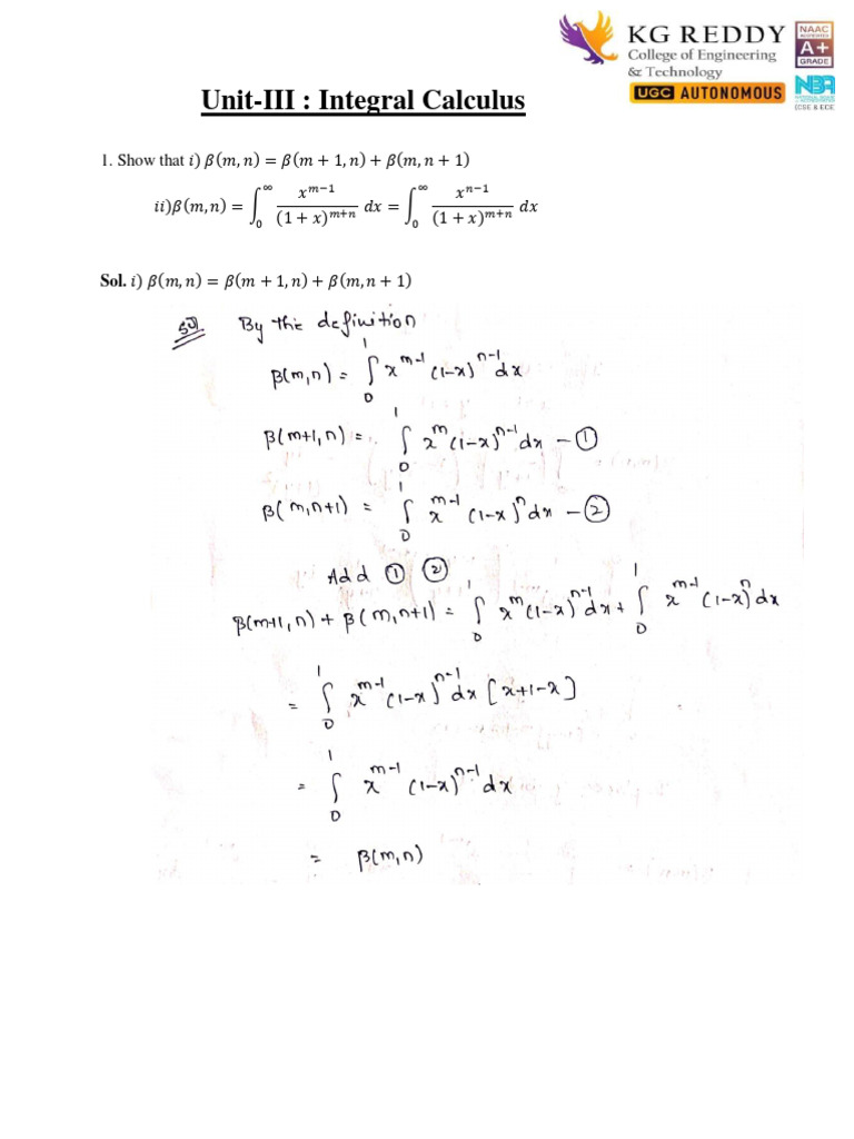 M2 - Unit-III INTEGRAL CALCULUS | PDF | Integral | Mathematical Concepts