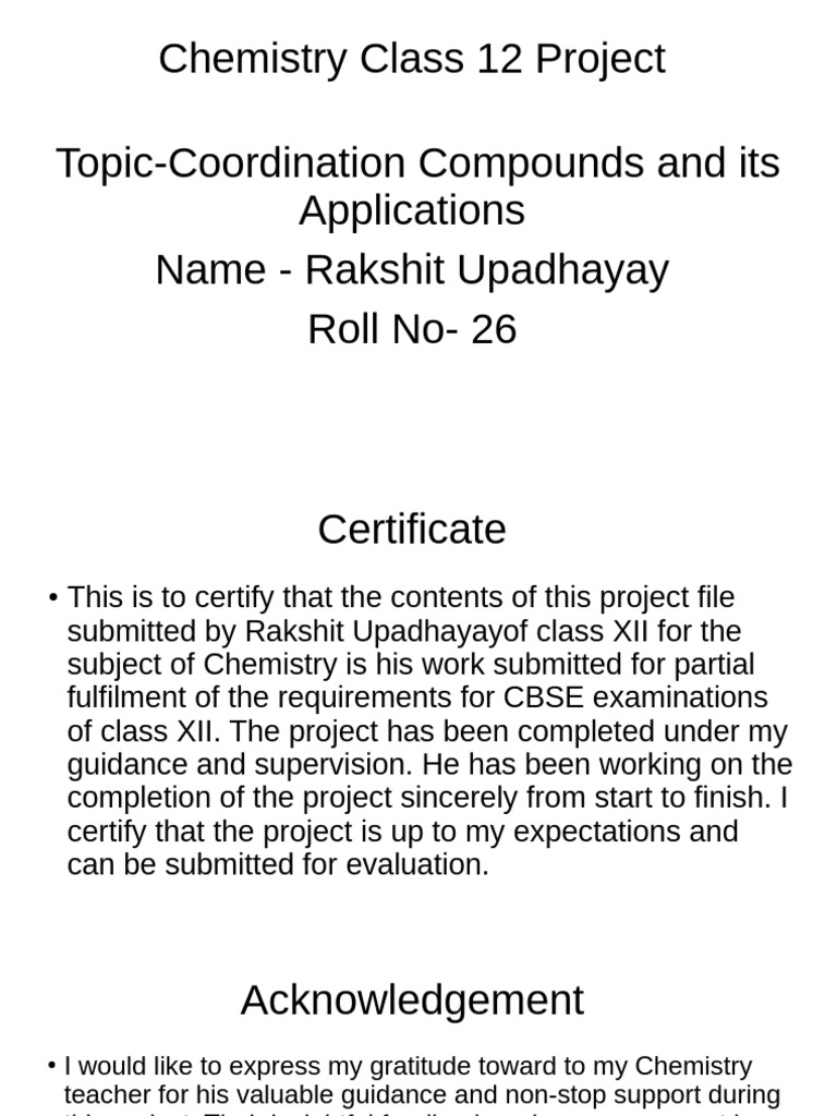 Chemistry Project | PDF | Coordination Complex | Ligand