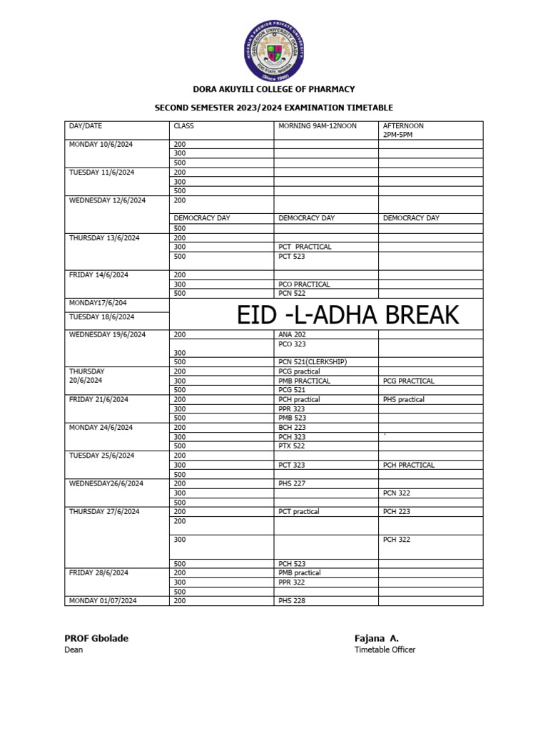 2nd Semester 2024 Examination Timetable | PDF | Educational Institutions | Schools