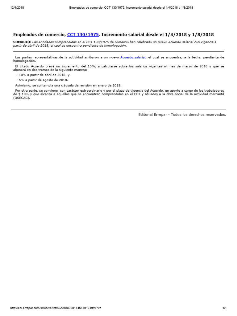 Empleados De Comercio Cct 130 1975 Incremento Salarial Desde El 1 4