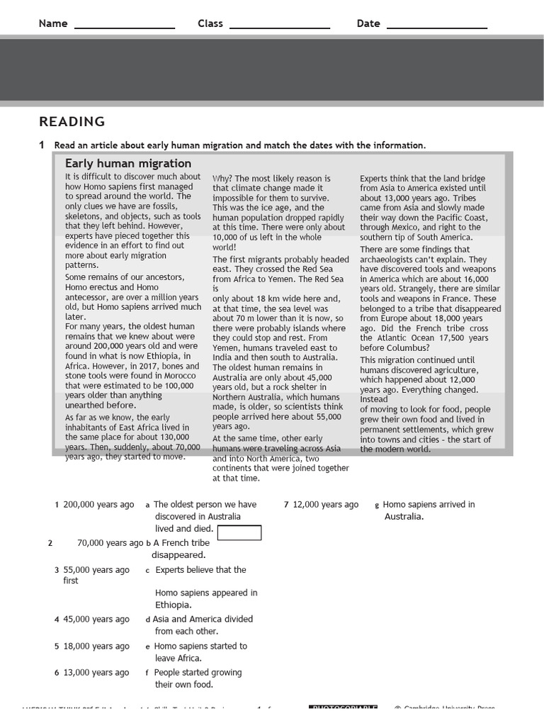 Thk2e AmE L4 Skills Tests Basic Unit 2 | PDF | Homo