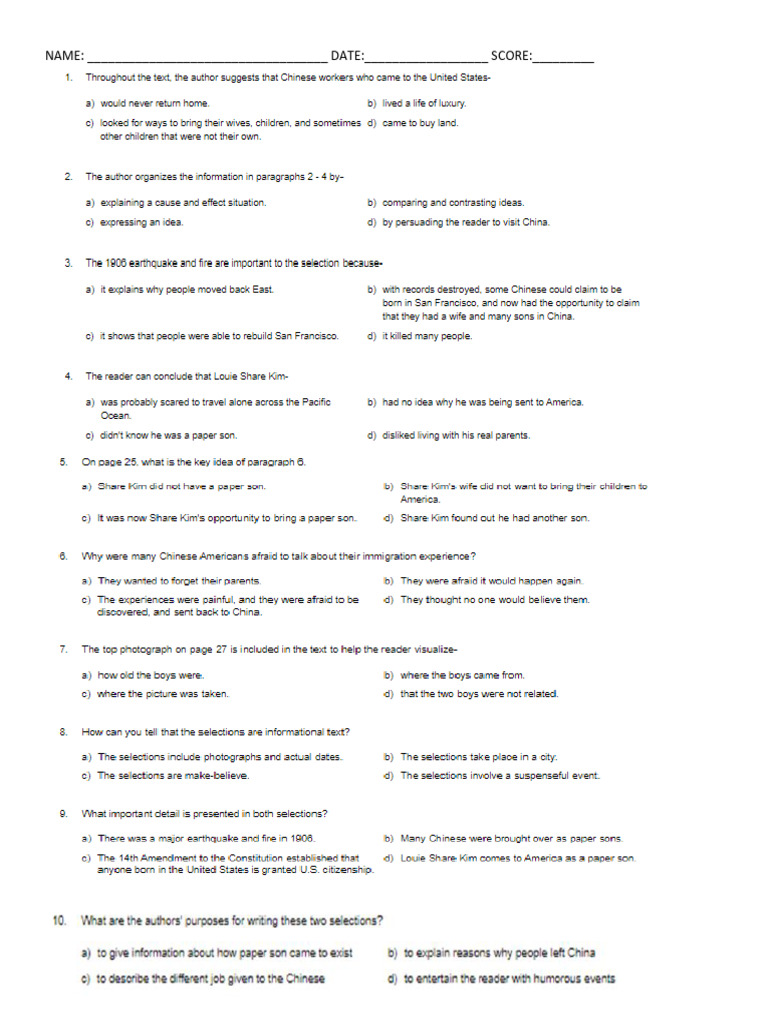 Path To Paper Son Questions | PDF